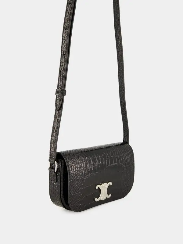 Celine Triomphe Crocodile Effect Small Crossbody Bag - Black
