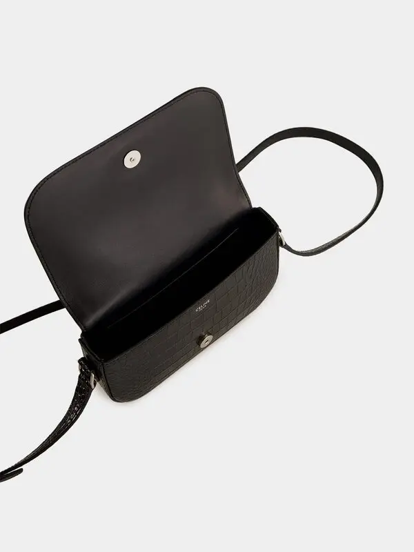 Celine Triomphe Crocodile Effect Small Crossbody Bag - Black