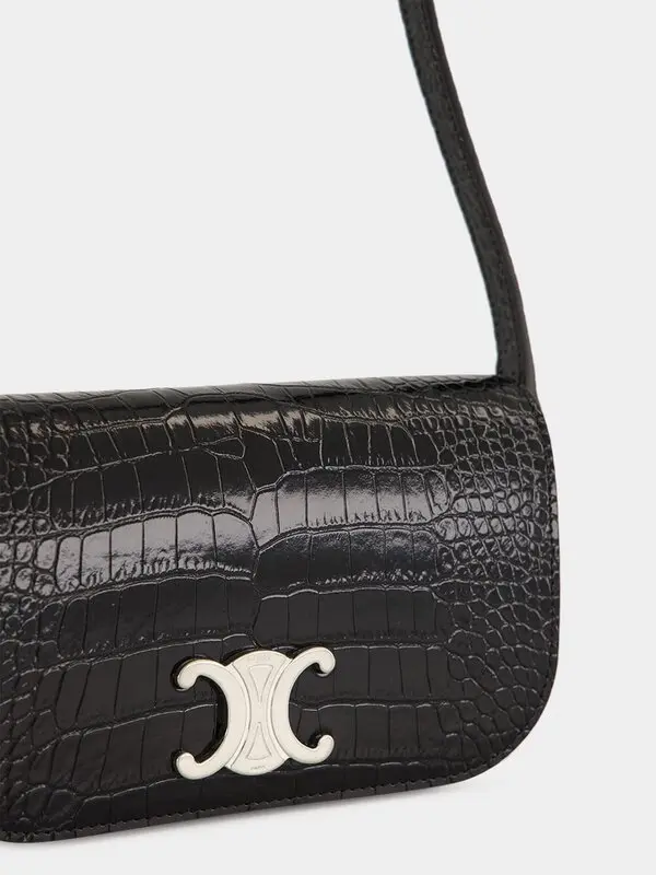 Celine Triomphe Crocodile Effect Small Crossbody Bag - Black
