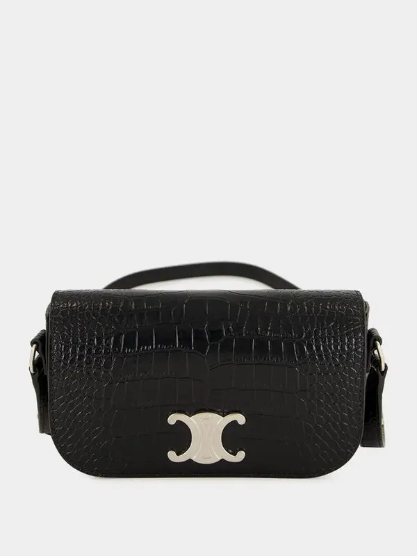 Celine Triomphe Crocodile Effect Small Crossbody Bag - Black