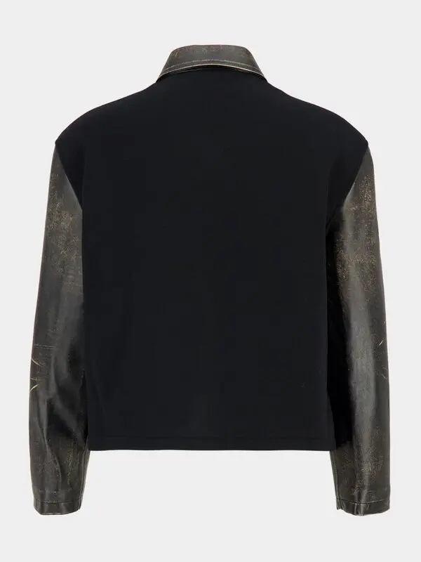 Celine Buttoned Wool Felt Jacket With Leather Sleeves