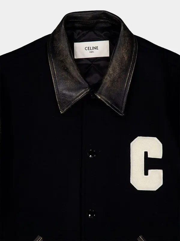 Celine Buttoned Wool Felt Jacket With Leather Sleeves