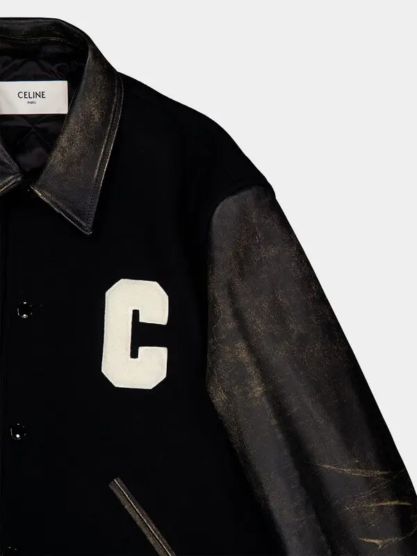 Celine Buttoned Wool Felt Jacket With Leather Sleeves