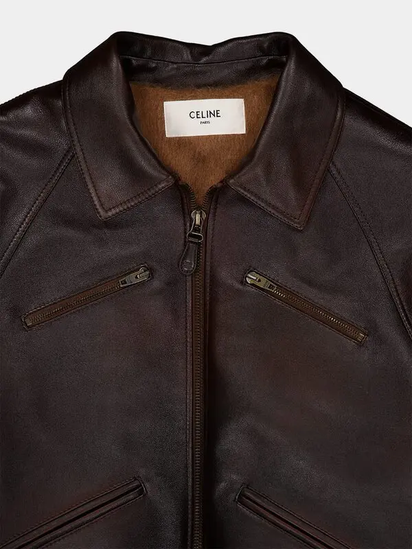 Celine Zipped Leather Bomber Jacket With Front Pockets
