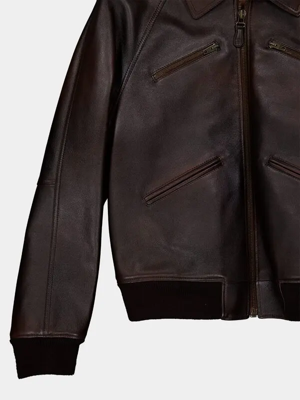 Celine Zipped Leather Bomber Jacket With Front Pockets