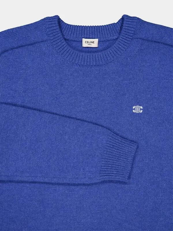 Celine Cashmere Triomphe Boxy Pullover - Blue