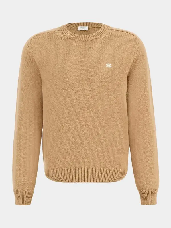 Celine Boxy Cashmere Pullover With Triomphe Embroidery - Beige