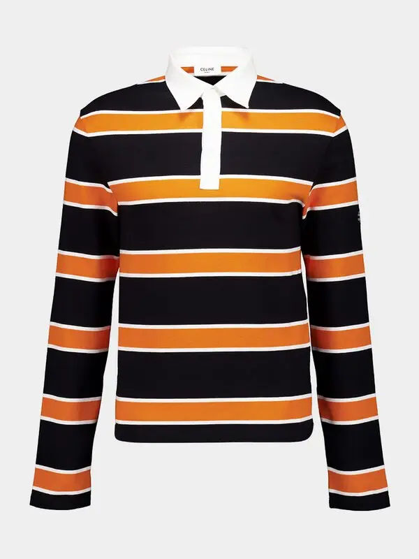 Celine Polo Shirt L/s Striped Jersey Cotton - Black
