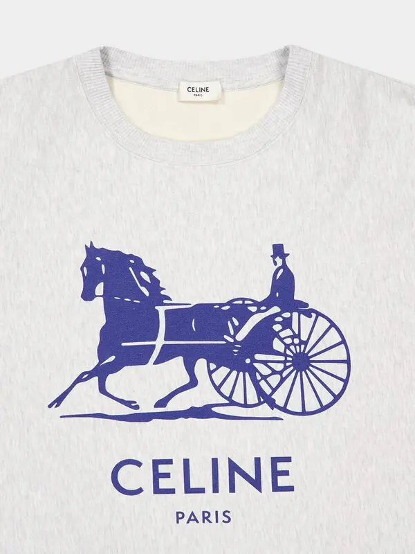 Celine Relaxed Fit Fleece Cotton Sweatshirt With Graphic Logo - Grey