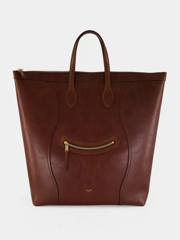 Celine Belt Cabas Vertical Medium Shiny Leather Tote - Brown