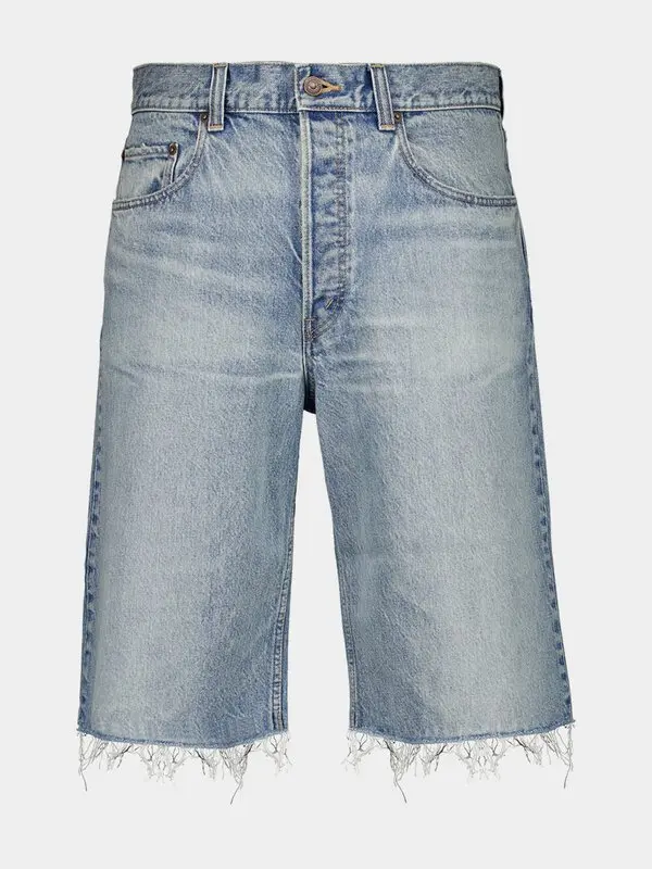 Celine Rigid Cotton Denim Bermuda Shorts - Blue