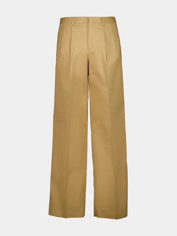 Celine Pleated Canvas Cotton Trousers - Beige