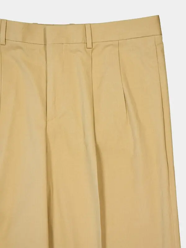 Celine Pleated Canvas Cotton Trousers - Beige