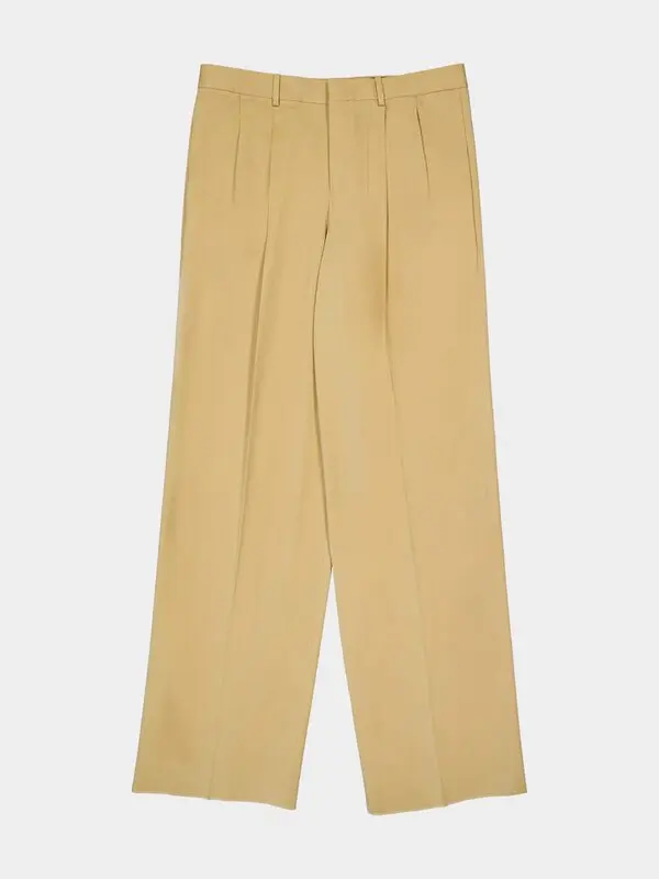Celine Pleated Canvas Cotton Trousers - Beige
