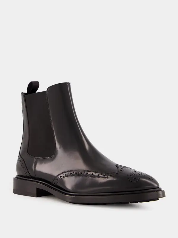 Celine Chelsea Boots With Brogue Detailing In Polished Leather
