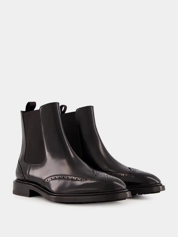 Celine Chelsea Boots With Brogue Detailing In Polished Leather