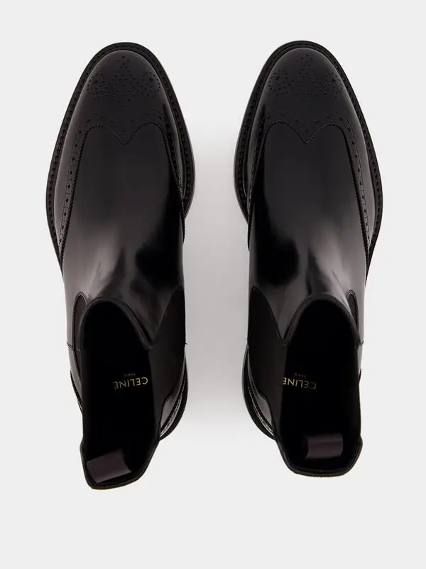 Celine Chelsea Boots With Brogue Detailing In Polished Leather