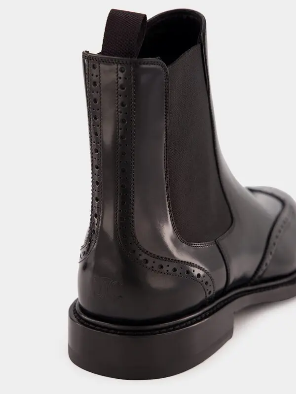 Celine Chelsea Boots With Brogue Detailing In Polished Leather