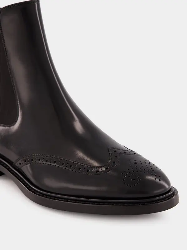 Celine Chelsea Boots With Brogue Detailing In Polished Leather