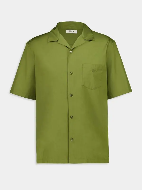 Celine Shirt Bowling S/s Button Up Cotton Poplin - Green