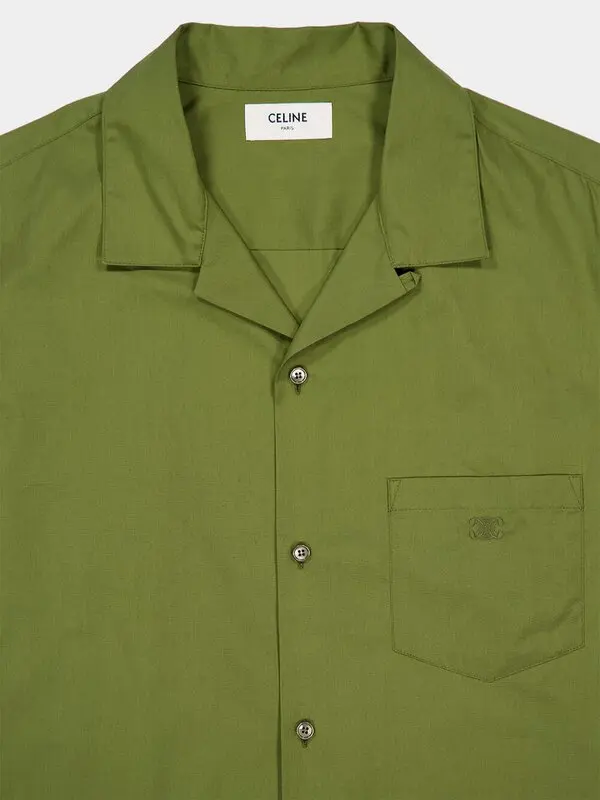 Celine Shirt Bowling S/s Button Up Cotton Poplin - Green