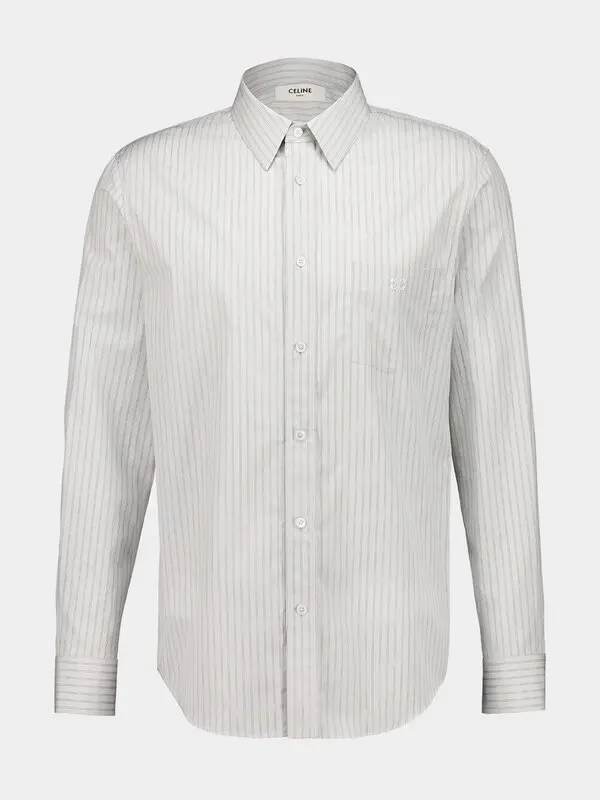 Celine Shirt Loose Fit L/s Button Up Striped Cotton Popl - White