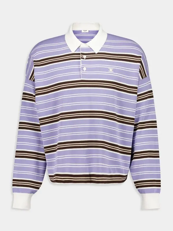 Celine Striped Cotton Long Sleeve Polo Sweater