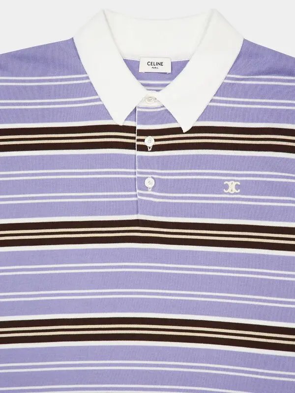 Celine Striped Cotton Long Sleeve Polo Sweater