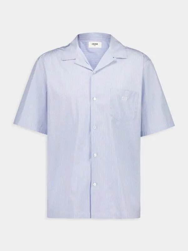 Celine Shirt Bowling S/s Button Up Striped Cotton Poplin