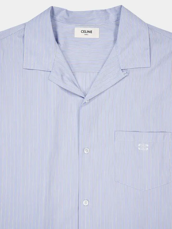 Celine Shirt Bowling S/s Button Up Striped Cotton Poplin