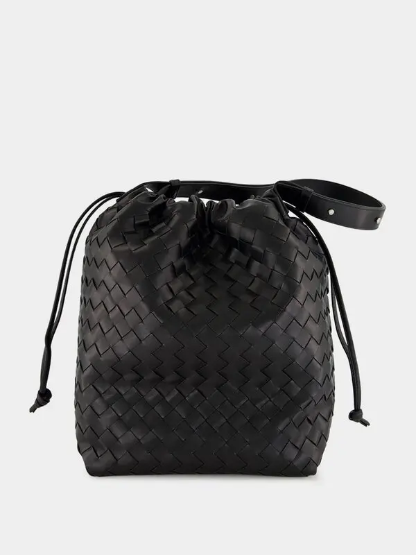 Bottega Veneta Woven Lambskin Drawstring Bag - Silver
