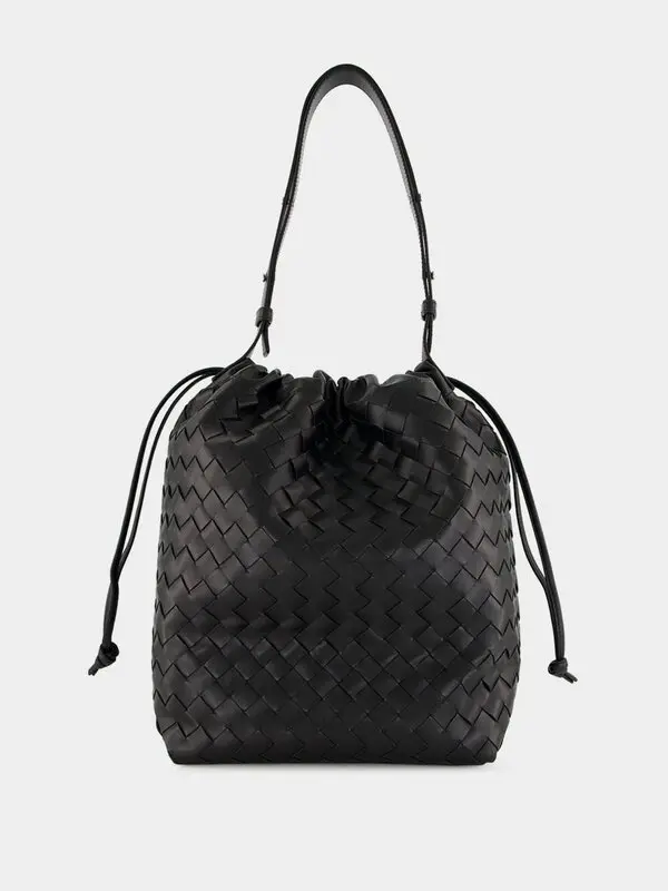 Bottega Veneta Woven Lambskin Drawstring Bag - Silver
