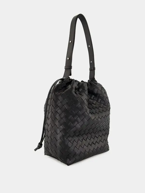 Bottega Veneta Woven Lambskin Drawstring Bag - Silver