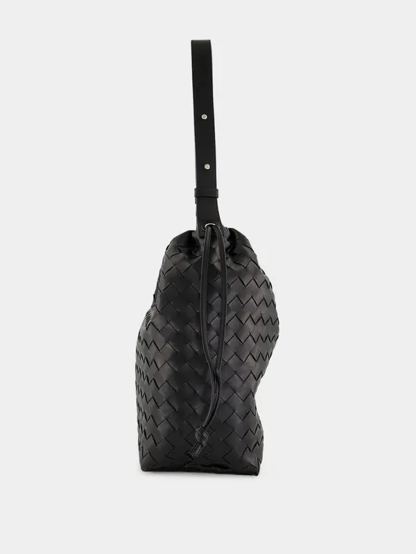 Bottega Veneta Woven Lambskin Drawstring Bag - Silver