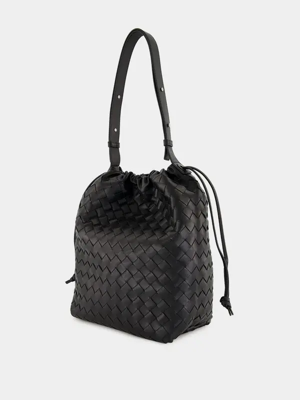 Bottega Veneta Woven Lambskin Drawstring Bag - Silver