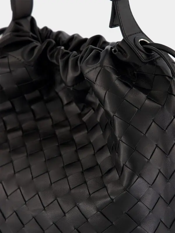 Bottega Veneta Woven Lambskin Drawstring Bag - Silver