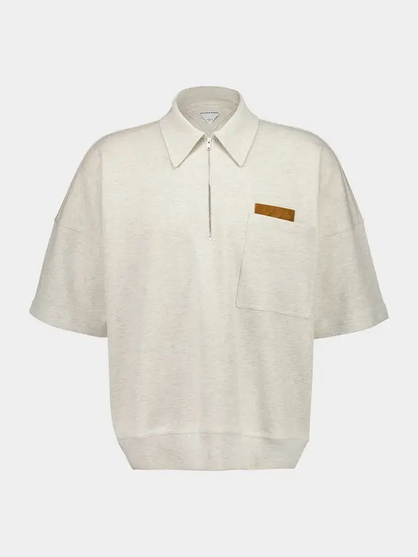 Bottega Veneta Sea Salt Melange Knitted Cotton Polo - Grey