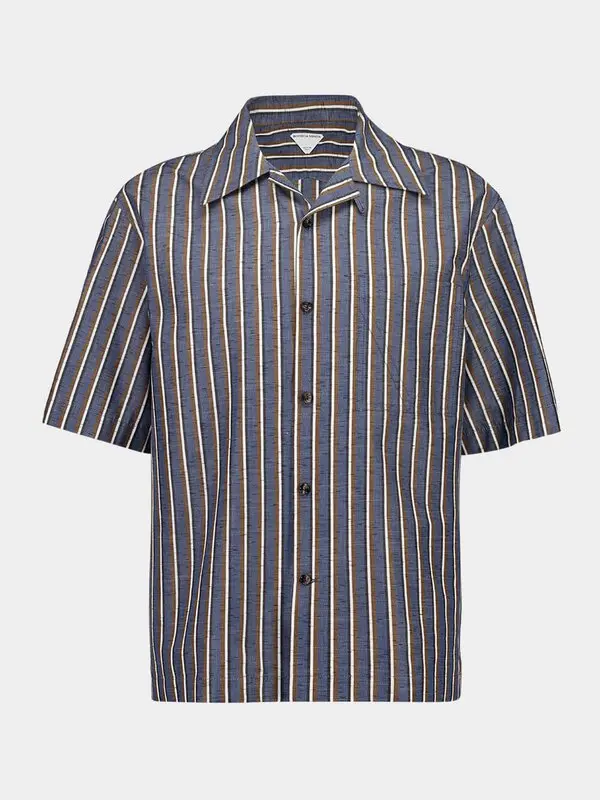 Bottega Veneta Stripe Cotton-linen Short Sleeve Shirt - Blue