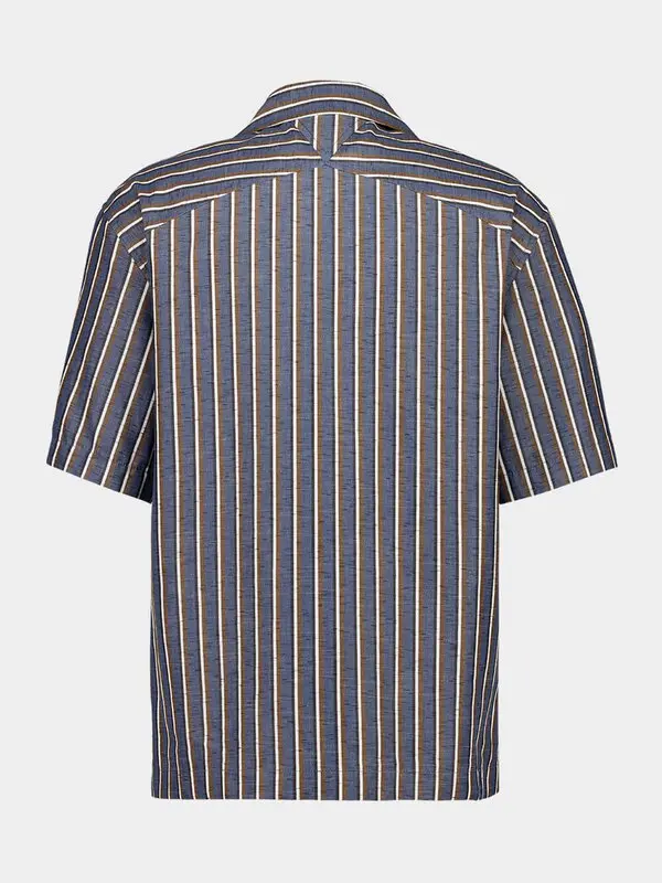 Bottega Veneta Stripe Cotton-linen Short Sleeve Shirt - Blue