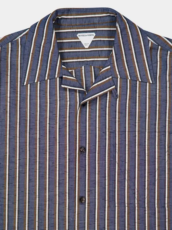 Bottega Veneta Stripe Cotton-linen Short Sleeve Shirt - Blue