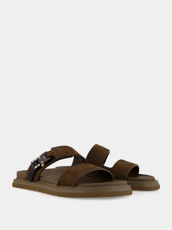 Dior Suede Double Band Sandals With Buckle Detail - Brown