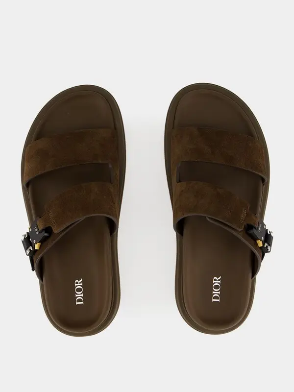 Dior Suede Double Band Sandals With Buckle Detail - Brown