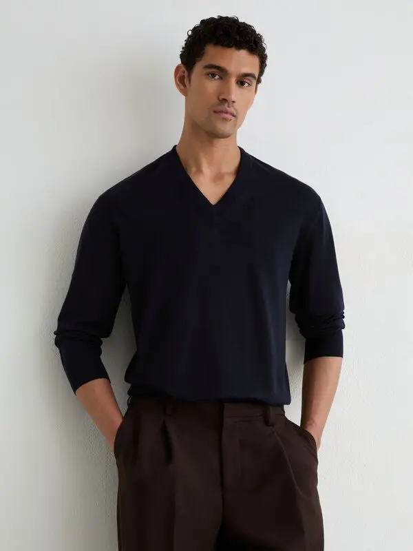 REISS Earlsfield V-neck Jumper - Navy