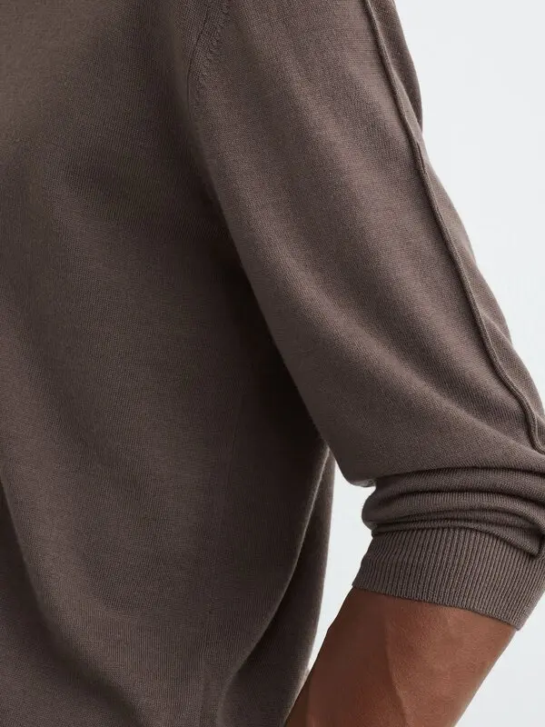 REISS Merino Wool V-neck Jumper - Ridge Brown