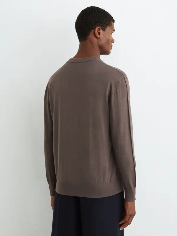 REISS Merino Wool V-neck Jumper - Ridge Brown