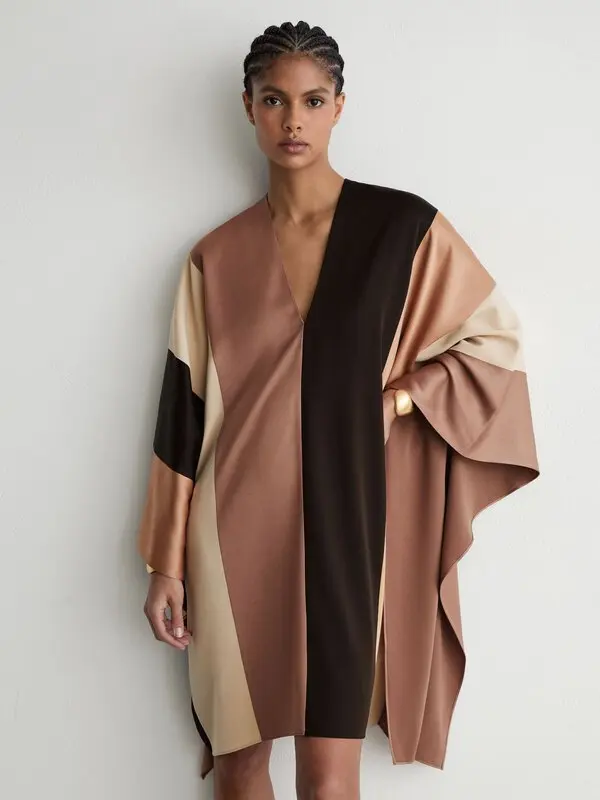 REISS Ari Colour-block Tunic Dress - Chocolate Brown/cream