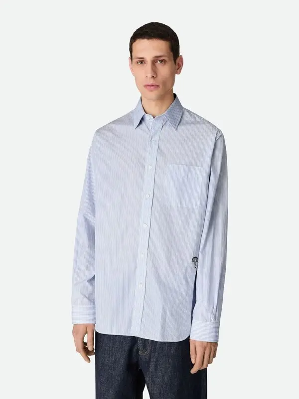 Bottega Veneta White Striped Cotton Poplin Shirt - Blue