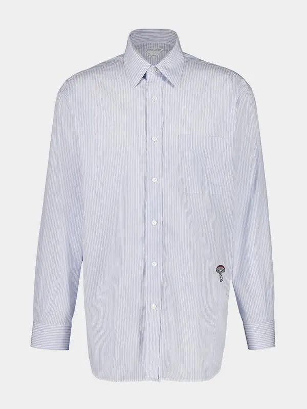 Bottega Veneta White Striped Cotton Poplin Shirt - Blue