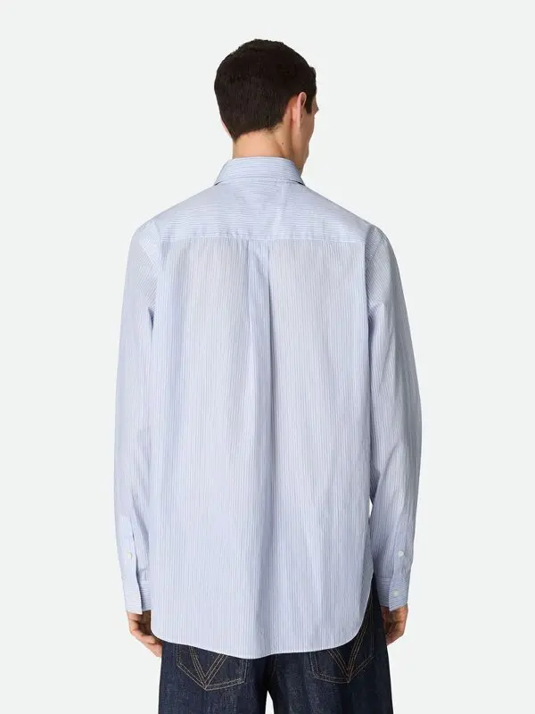 Bottega Veneta White Striped Cotton Poplin Shirt - Blue
