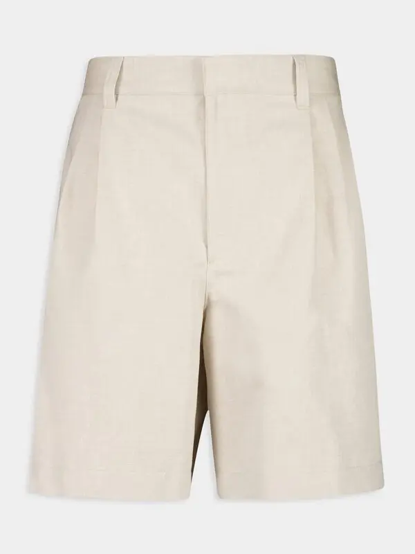 Bottega Veneta Chalk Cotton Linen Twill Shorts - Beige